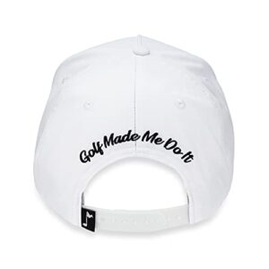 Golf Made Me Do It Melody Rope Hat - Adjustable Snapback Golf Hat, One Size Fits All (White/Black)