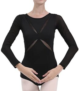 dance elite - pixen - long sleeved leotard for women with x slat design. leotards for women dance fashion (adult l, black)