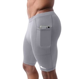 compressionz compression shorts men with pockets - performance sport spandex compression underwear 8" (light gray, m)