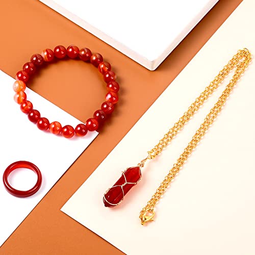 Hicarer Carnelian Crystal Necklace for Women Men Red Carnelian Rings Natural Relieve Anxiety Gemstone Bracelet Crystal Quartz Chakra Gems Stones (Classic Style)