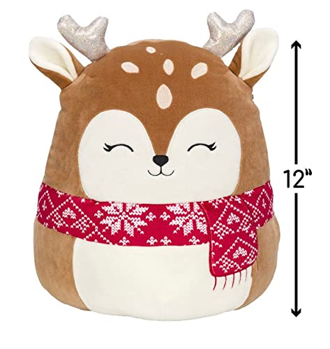 Squishmallows Official Kellytoy 12 Inch Soft Plush Squishy Toy Animals (Dawn Deer Red Scarf)