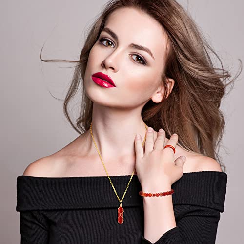 Hicarer Carnelian Crystal Necklace for Women Men Red Carnelian Rings Natural Relieve Anxiety Gemstone Bracelet Crystal Quartz Chakra Gems Stones (Classic Style)