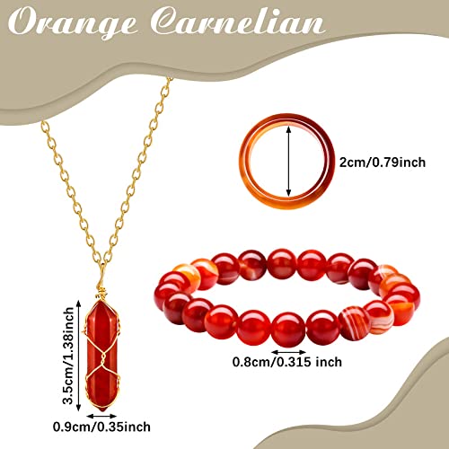 Hicarer Carnelian Crystal Necklace for Women Men Red Carnelian Rings Natural Relieve Anxiety Gemstone Bracelet Crystal Quartz Chakra Gems Stones (Classic Style)