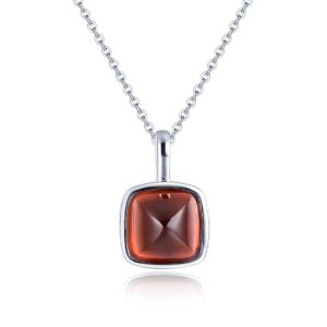 zhencai pendant necklace for women sterling silver s925 natural gemstone spessartite garnet charms rhodium plated classic fine jewelry for friendship birthday (natural spessartite garnet)