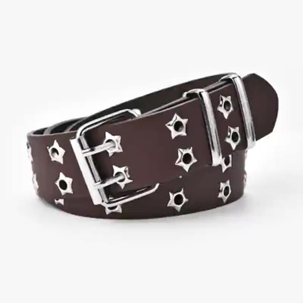 Caiyao Punk Hollow Star PU Leather Waist Belt Fashion Five Pointed Star Double Row Metal Buckle Straps for Women Girl Accessories-C brown