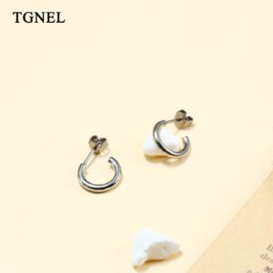 TGNEL Tiny Titanium Earrings Hoops Open C Titanium Hoops for Women Men, 2mm Thin Lightweight Round Surgical Grade Titanium Earrings Hypoallergenic for Sensitive Ear (9mm Silver)