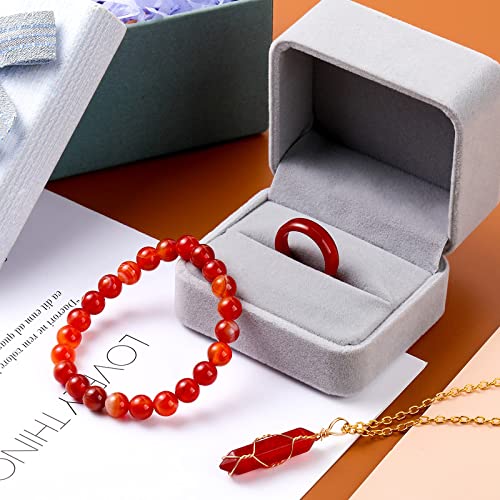 Hicarer Carnelian Crystal Necklace for Women Men Red Carnelian Rings Natural Relieve Anxiety Gemstone Bracelet Crystal Quartz Chakra Gems Stones (Classic Style)