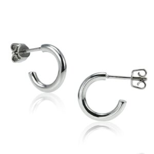 tgnel tiny titanium earrings hoops open c titanium hoops for women men, 2mm thin lightweight round surgical grade titanium earrings hypoallergenic for sensitive ear (9mm silver)