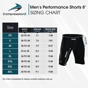 CompressionZ Compression Shorts Men with Pockets - Performance Sport Spandex Compression Underwear 8" (Light Gray, M)