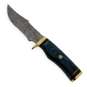 Custom Handmade Damascus Steel Hunting Knife/Skinning Knife SS-17453 (Blue & Black Wood) (Red) (Blue)