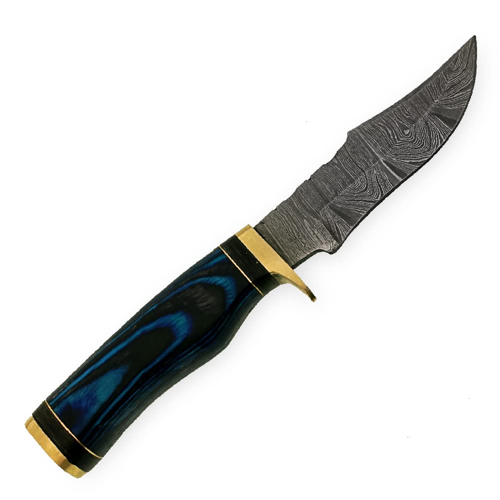 Custom Handmade Damascus Steel Hunting Knife/Skinning Knife SS-17453 (Blue & Black Wood) (Red) (Blue)