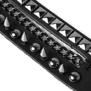 Eigso 3 Pcs Leather Studded Punk Cuff Bracelet Set for Men Women 80s Rock Retro Vintage Goth Spikes Wristbands for Man Woman