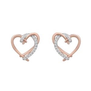 timeless love 1/10 ct diamond heart shaped earrings set in sterling silver with 14k pink gold plating, dainty jewelry, women’s fashion earrings, earring closure: post & nut