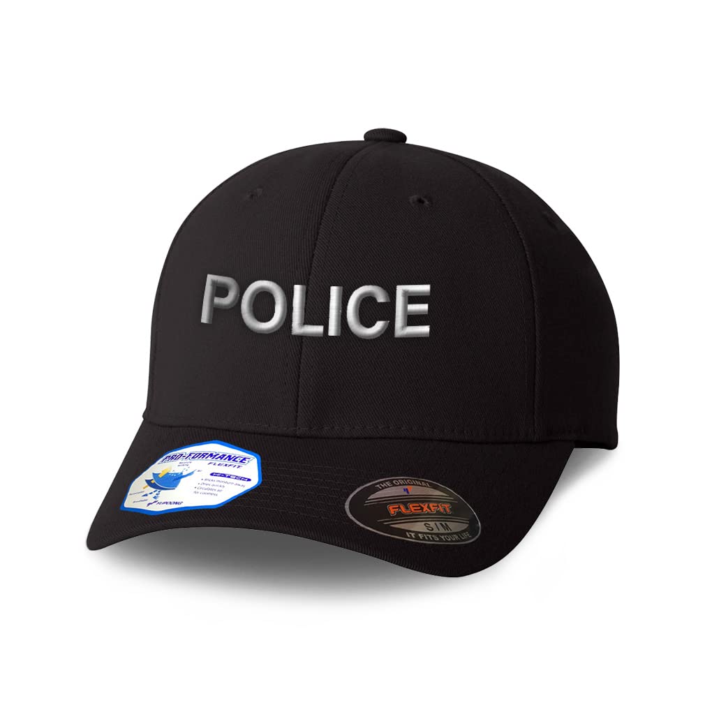 Flexfit Hats for Men & Women Police Block Style Police Officer Polyester Dad Hat Baseball Cap Small Medium Black