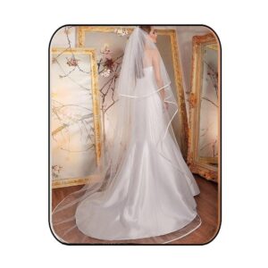 unsutuo 2 tiers bride wedding veil ivory ribbon cathedral veil bridal tulle veil for women and girls (ivory)