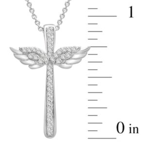 Timeless Love 1/10 CT Diamond Wing Cross Pendant Set in Sterling Silver, Necklace with 18" Cable Spring Ring, Dainty Jewelry for Women, Luxury Fashion Pendant Necklaces for Women or Girls