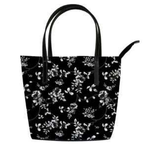 retro black and white floral pattern tote bag for women leather handbags women's crossbody handbags work tote bags for women coach handbags tote bag with zipper.