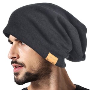 vecry men oversized slouch beanie large skullcap knit hat (1 black)