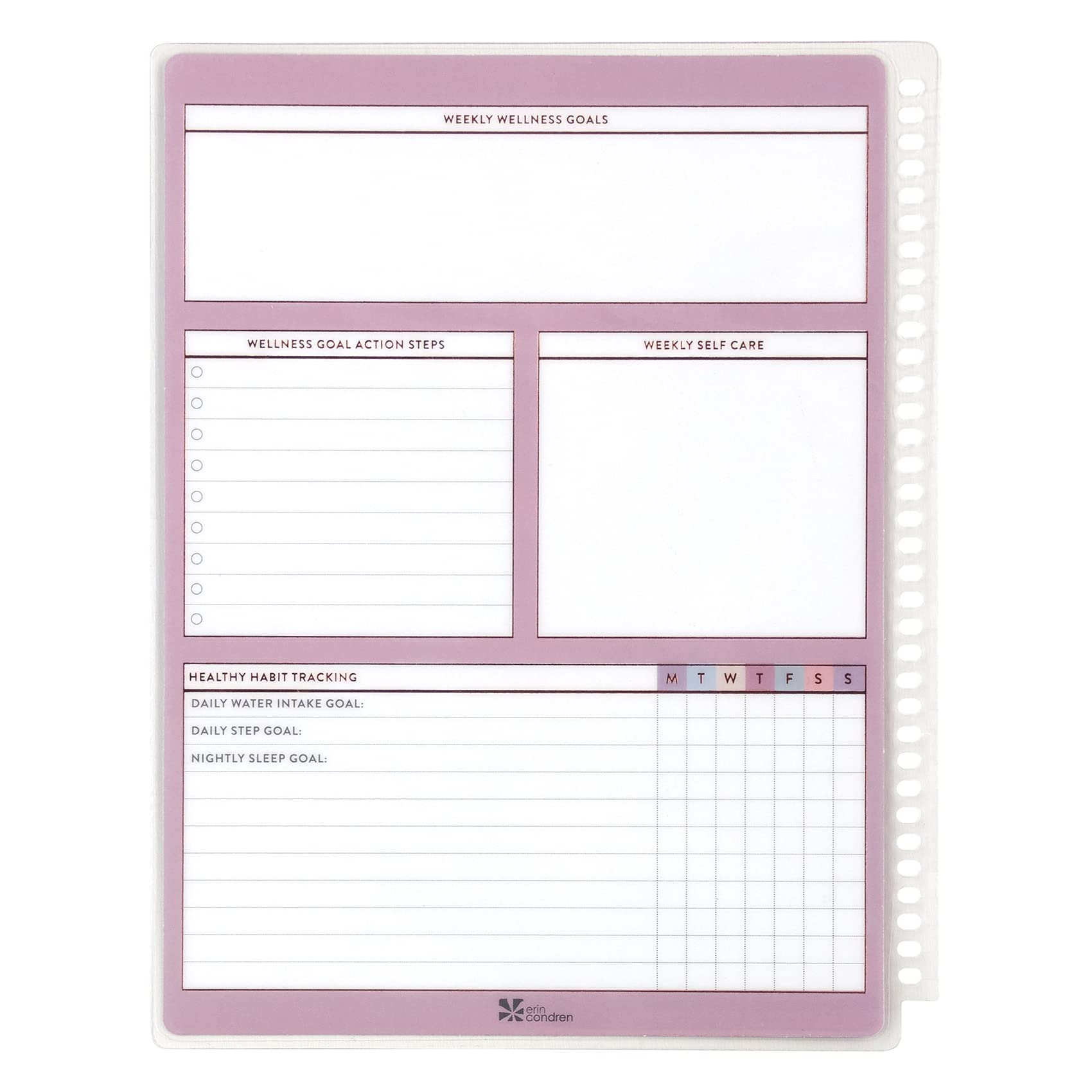 Snap-in Dashboard - Wellness. Track Food, Water, Activities and More. Wet-Erase and Double-Sided. 7" x 9" or Larger Notebook Snap-in Accessory by Erin Condren.