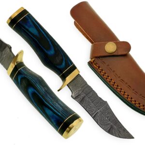 custom handmade damascus steel hunting knife/skinning knife ss-17453 (blue & black wood) (red) (blue)