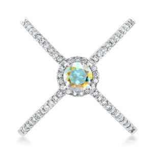 Gem Stone King 925 Sterling Silver Round Mercury Mist Mystic Topaz Criss Cross X Ring For Women (1.37 Cttw, Available In Size 5, 6, 7, 8)