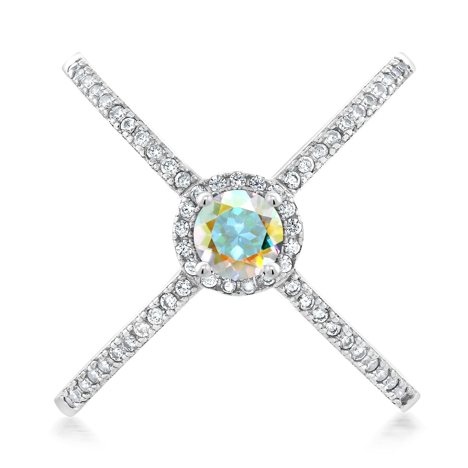 Gem Stone King 925 Sterling Silver Round Mercury Mist Mystic Topaz Criss Cross X Ring For Women (1.37 Cttw, Available In Size 5, 6, 7, 8)