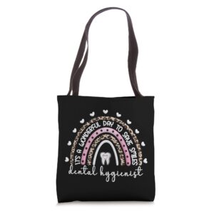 dental hygienist rainbow dental hygiene tote bag