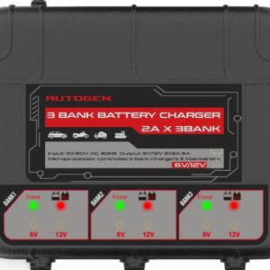 AUTOGEN 3-Bank Marine Battery Charger, 6-Amp (2-Amp Per Bank) Smart Battery Trickle Charger Maintainer, 6V & 12V Onboard Battery Charger and Battery Maintainer