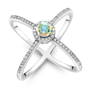 gem stone king 925 sterling silver round mercury mist mystic topaz criss cross x ring for women (1.37 cttw, available in size 5, 6, 7, 8)