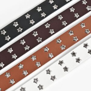 Caiyao Punk Hollow Star PU Leather Waist Belt Fashion Five Pointed Star Double Row Metal Buckle Straps for Women Girl Accessories-C brown