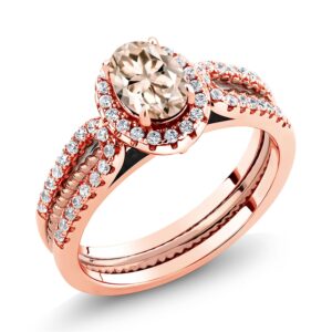 gem stone king 18k rose gold plated silver peach morganite stackable ring for women (1.27 cttw, oval 7x5mm, gemstone birthstone, available in size 5, 6, 7, 8, 9)