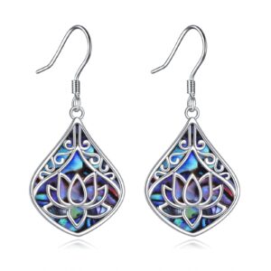 poplyke 925 sterling silver lotus flower earrings celtic yoga abalone dangle earrings for women lotus jewelry gifts birthday