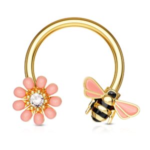 cm crareesi mania cute bee septum rings 16g septum piercing jewelry 316l stainless steel daith piercing jewelry gold helix piercing jewelry epoxy flower cartilage earrings