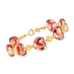 ross-simons italian murano glass heart bracelet with 18kt gold over sterling. 7 inches