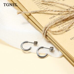 TGNEL Tiny Titanium Earrings Hoops Open C Titanium Hoops for Women Men, 2mm Thin Lightweight Round Surgical Grade Titanium Earrings Hypoallergenic for Sensitive Ear (9mm Silver)