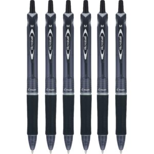 pilot acroball colors advanced ink refillable & retractable ball point pens, medium point, black ink, 6 pack