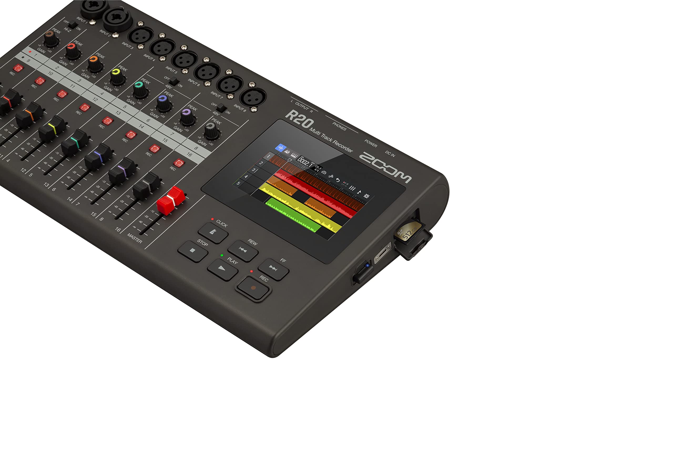 Zoom R20 Multi Track Tabletop Recorder, with Touchscreen, Onboard Editing, 16 Tracks, 6 XLR Inputs, 2 Combo Inputs, Effects, Synth, Drum Loops, and USB Audio Interface.