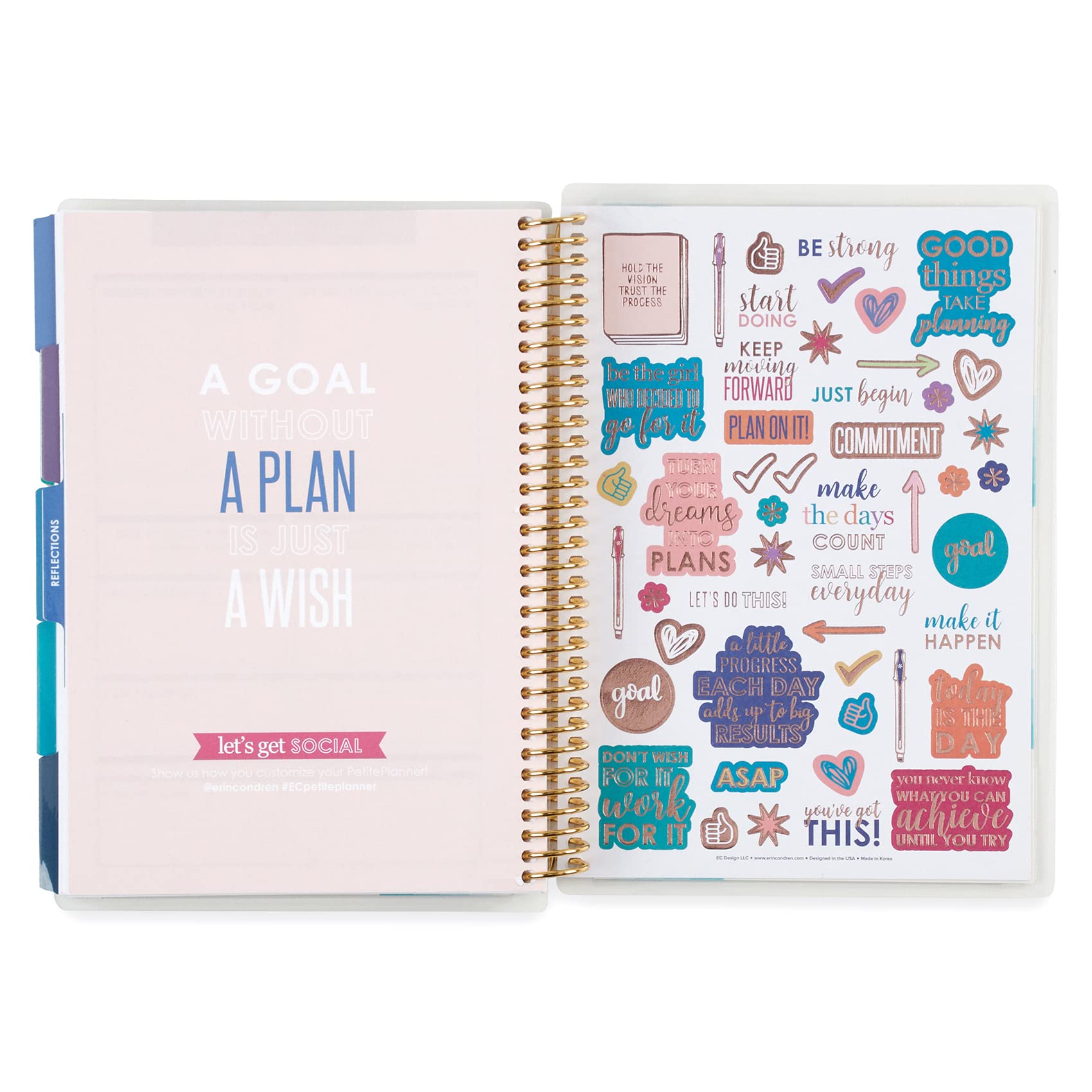 A5 Spiral - Bound Budget Planner. Savings Tracker, 72 Month-At-A-Glance Pages and 4 Pages of Debt Trackers. 13 Tabs. 160 Pages of Thick 80 Lb. Mohawk Paper. Sticker Sheet Included by Erin Condren.