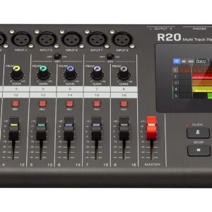 Zoom R20 Multi Track Tabletop Recorder, with Touchscreen, Onboard Editing, 16 Tracks, 6 XLR Inputs, 2 Combo Inputs, Effects, Synth, Drum Loops, and USB Audio Interface.