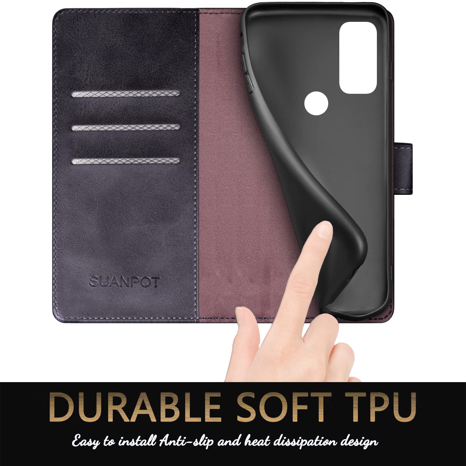 SUANPOT for Motorola Moto G Pure/Play 2023 Wallet case with RFID Blocking Credit Card Holder,Flip Book PU Shockproof Kickstand Leather Cover Women Men for Pure/Play 2023 case Black