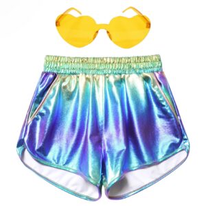 metallic shorts for big girls dance shorts shiny hot pants 12 13 rainbow with sunglass