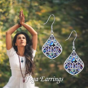 POPLYKE 925 Sterling Silver Lotus Flower Earrings Celtic Yoga Abalone Dangle Earrings for Women Lotus Jewelry Gifts Birthday