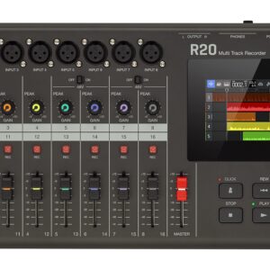 Zoom R20 Multi Track Tabletop Recorder, with Touchscreen, Onboard Editing, 16 Tracks, 6 XLR Inputs, 2 Combo Inputs, Effects, Synth, Drum Loops, and USB Audio Interface.