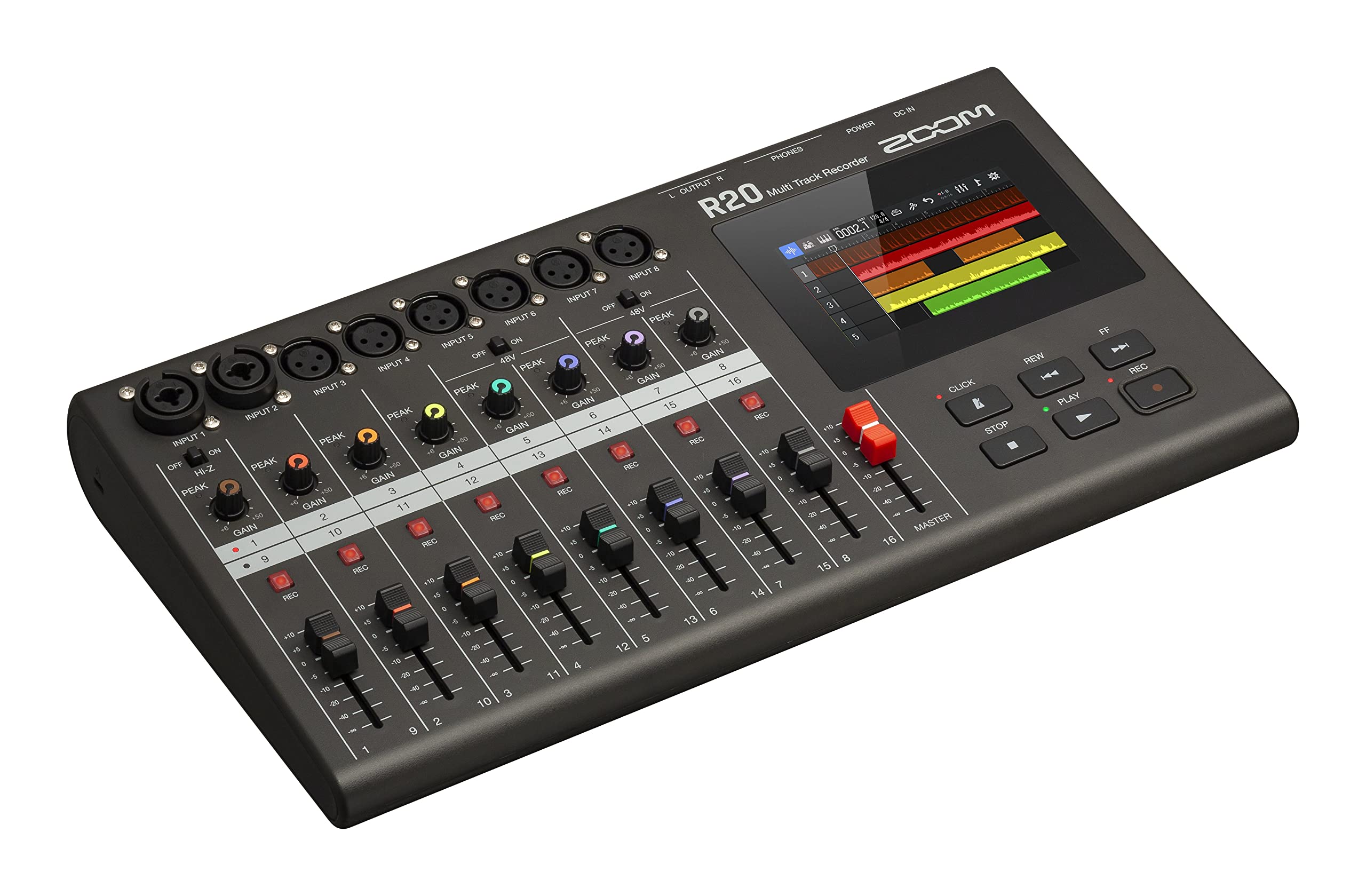 Zoom R20 Multi Track Tabletop Recorder, with Touchscreen, Onboard Editing, 16 Tracks, 6 XLR Inputs, 2 Combo Inputs, Effects, Synth, Drum Loops, and USB Audio Interface.