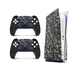 tacky design playstation 5 skin black skin for ps5 skin console and 2 controller skin, ps5 cover vinyl 3m decal stickers full wrap cover (disk edition)