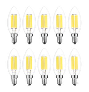 lamsky e14 dimmable led bulb,110v 600lumens 60w equivalent daylight white 5000k,e14 european base candelabra led bulbs,chandelier led edison bulbs,clear glass torpedo shape bullet top(10-pack)