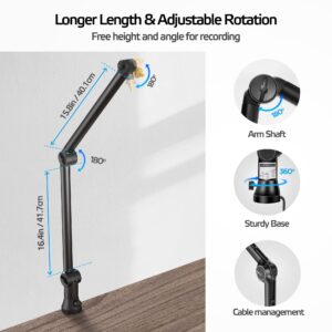 Bietrun Mic Arm Desk Mount(Longer)for Shure SM7B/MV7/Blue Yeti/Nano/Hyperx Quadcast, Adjustable 360° Rotatable Universal Heavy Duty Metal Mic Arm with 3/8" to 5/8" Adapter, Cable Trough, Headset Hook