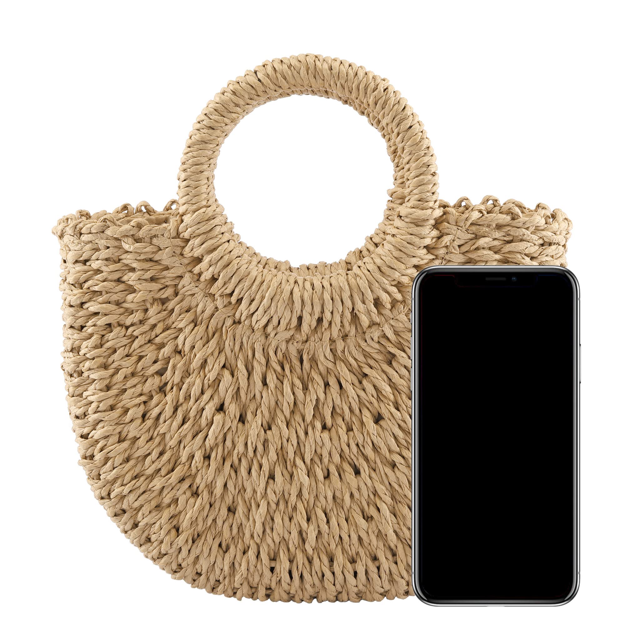 CHIC DIARY Summer Beach Straw Bag for Women Crossbody Top Handle Shoulder Handbag Handwoven Rattan Clutch Purse (Light Brown)