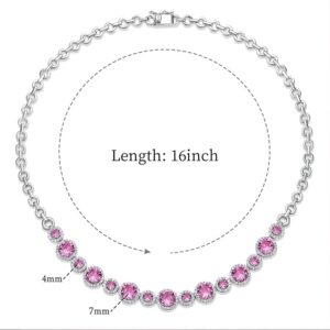 Gemsme 18k White Gold Plated Halo Cubic Zirconia Necklace Faux Pink Diamond Necklace for Women 16 inch