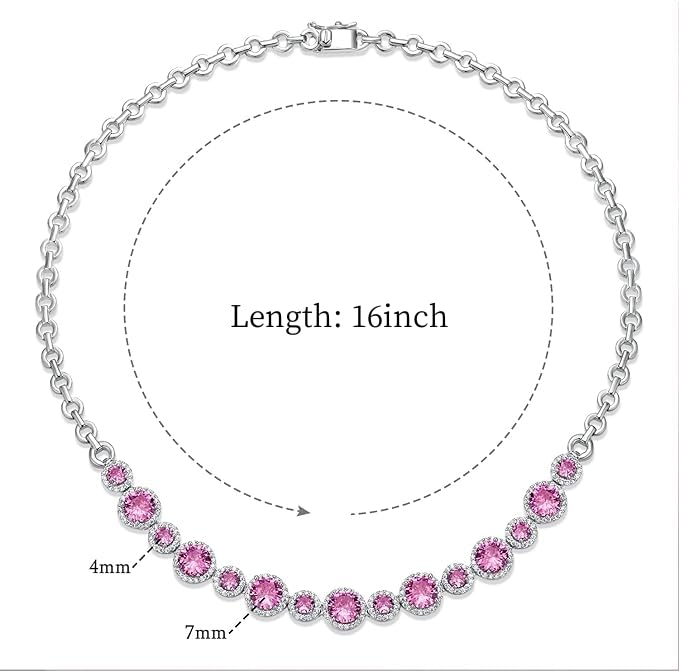 Gemsme 18k White Gold Plated Halo Cubic Zirconia Necklace Faux Pink Diamond Necklace for Women 16 inch